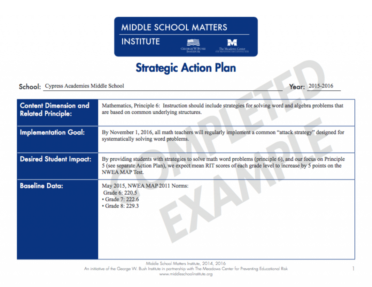 Strategic Action Plan Template – MIDDLE SCHOOL MATTERS